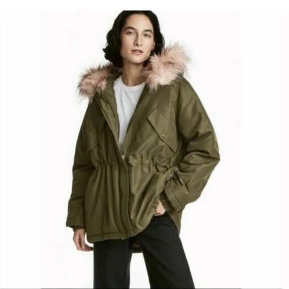 H&M | Jackets & Coats | Hm Faux Fur Hood Olive Parka S | Poshmark